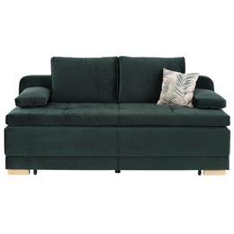 Schlafsofa OTTO HOME "Berlin", gr&uuml;n, B:202cm H:99cm T:98cm, Samtoptik (100% Polyester), Sofas, Schlafsofa, Dauerschl&auml;fer mit Boxspringfederung, Bettfunktion und Bettkasten