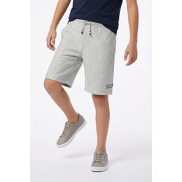 Sweatshorts Tommy Hilfiger "HILFIGER VARSITY WIDE SWEATSHORT", Jungen, Gr. 4 (104), N-Gr, light grau heather, Web, Obermaterial: 80% Baumwolle, 20% Polyester, meliert, regular fit kniefrei, Hosen Sweatshorts, Kinder bis 16 Jahre, regular fit