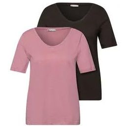 T-Shirt Street One, Damen, Gr. 42, espresso braun, clouded blush, Web, 50% Baumwolle, 50% Modal, unifarben, normal normal, V-Ausschnitt, abgesteppt, Shirts T-Shirt, mit abgerundetem V-Ausschnitt