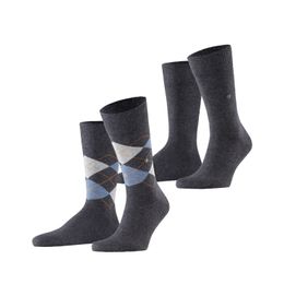 Socken Burlington "Everyday Argyle Mix 2er-Pack", Herren, Gr. 40-46, anthra.mel, Baumwollmischung, normal, Socken Socken, atmungsaktiv, passend von Gr. 40-46 One Size