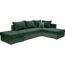 Ecksofa Collection AB "Italia L-Form", gr&uuml;n, B:217cm H:42cm T:182cm, 100%Polyester, Sofas, Ecksofa, mit Bettfunktion und Bettkasten, in Cord-Samt Mix
