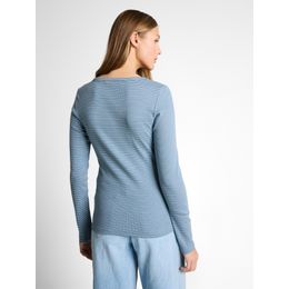 Damen Henleyshirt, blau, Gr. XL, Tom Tailor Denim, gestreift, Rippware, Obermaterial: 95% Baumwolle, 5% Elasthan, Shirts, mit Streifen Muster