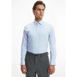 Businesshemd Calvin Klein "POPLIN STRETCH SLIM SHIRT", Herren, Gr. 44, N-Gr, blau (calm blau), Popeline, Obermaterial: 96% Baumwolle, 4% Elasthan, unifarben, slim fit, &Auml;rmel mit &Auml;rmelschlitz 2-Knopf-Manschette, Hemden Businesshemd, mit Kentkragen, Logoprint auf Brusth&ouml;he