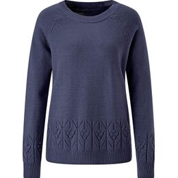 Damen Langarm-Pullover mit Strickmuster im Vorderteil marine, Gr&ouml;&szlig;e 42