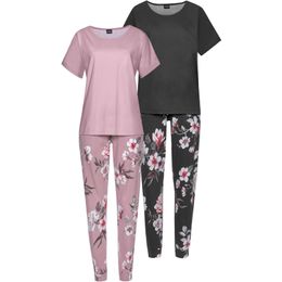 Vivance Dreams by Lascana Damen Pyjama, mauve + schwarz, Gr&ouml;&szlig;e 32/34