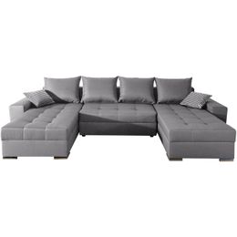 Wohnlandschaft Collection AB "Josy XL U-Form, Breite: 313 cm", hellgrau, B:313cm H:84cm T:161cm, 100% Polyester, Sofas, Wohnlandschaft, mit Bettfunktion, Bettkasten & 2 Zierkissen, Federkern