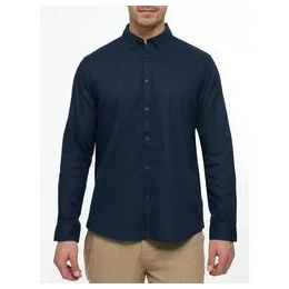 Langarmhemd INDICODE "INBrayden", Herren, Gr. M, N-Gr, blau (navy), Web, Obermaterial: 55% Leinen, 45% Baumwolle, unifarben, regular fit normal, Hemden