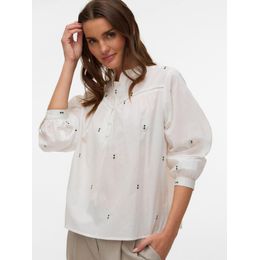 V&eacute;ro Moda Langarmbluse VERO MODA "VMIRIS LS TOP NOOS", Damen, Gr. S, snow wei&szlig; aop:gr&uuml;n emb., Jersey, Obermaterial: 100% Baumwolle, bestickt, unifarben, normal normal, Rundhals, weit 1-Knopf-Manschette, Blusen, Baumwolle, allover bestickt