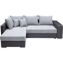 Ecksofa Collection AB "John L-Form", grau (hellgrau), B:226cm H:80cm T:160cm, 100%Polyester, Sofas, Ecksofa, Regalarmlehne,Bettfunktion,Bettkasten,Ottomane beiseitig montierbar