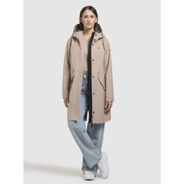 Regenmantel Khujo "ELEA", Damen, Gr. S, beige, Canvas, 100% Polyester, unifarben, regular fit ca. Mitte Oberschenkel, eingesetzt abgesteppte Kante mit Druckkn&ouml;pfen, M&auml;ntel