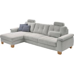 Ecksofa DIE PLANBAR "PP-LA19101 L-Form, Breite 316 cm", silber, B:316cm H:86cm T:177cm, 88% Polyester;12% Polyamid, Sofas, Ecksofa, wahlweise mit Bettfunktion und verstellbaren Kopfst&uuml;tzen, in Cord
