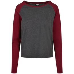 Langarmshirt Urban Classics "Urban Classics Damen Ladies Contrast Raglan Longsleeve", Damen, Gr. 5XL, charcoal, burgundy, 60% Baumwolle, 40% Polyester, unifarben, normal, Rundhals, Shirts Langarmshirt