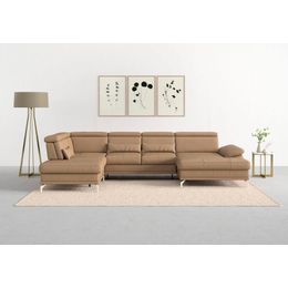 Sit & More Wohnlandschaft SIT & MORE "Cabrio U-Form, B: 359 cm, mit Sitztiefen-, Arm- & Kopfteilverstellung", braun (cappucino), B:359cm H:87cm T:230cm, Sofas, Wohnlandschaft, 3 Nierenkissen, Federkern, optional Bettfunktion und Stauraum