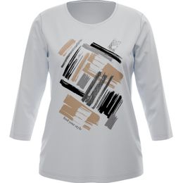 Damen 3/4-Arm-Shirt mit gl&auml;nzendem Druck ecru-camel, Gr&ouml;&szlig;e 46