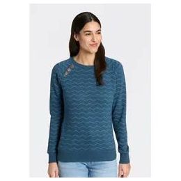 Sweatshirt Ragwear "DARIA ZIG ZAG O", Damen, Gr. XS, petrol, Sweatware, Obermaterial: 65% Baumwolle, 35% Polyester, gemustert, normal, Rundhals, Rippb&uuml;ndchen, Sweatshirts Sweatshirt, mit Zierkn&ouml;pfen am Ausschnitt