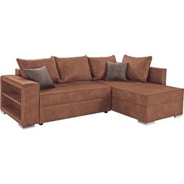Ecksofa Collection AB "John L-Form", braun (cognac), B:226cm H:85cm T:160cm, Microfaser PRIMABELLE (100% Polyester);Zierkissen: 100% Polyester;Luxus-Microfaser 1 (100% Polyester);Luxus-Microfaser 2 (100% Polyester), Sofas, Ecksofa, inklusive Bettfunktion und Bettkasten