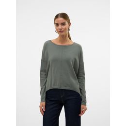 V&eacute;ro Moda Rundhalspullover VERO MODA "VMBREEZE AURA LS ZIPPER BLOUSE NOOS", Damen, Gr. L, gr&uuml;n (balsam gr&uuml;n), Strick, Obermaterial: 52% Viskose, 28% Polyester, 20% Nylon, unifarben, regular fit normal, Rundhals, Rippb&uuml;ndchen, Pullover Rundhalspullover