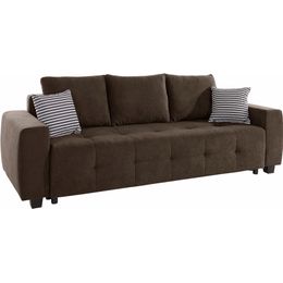 Schlafsofa Collection AB "Bella, B: 241 cm, Liegefl. 142x194 cm", braun (dunkelbraun), B:241cm H:90cm T:94cm, Zierkissen: 100% Polyester;Microfaser PRIMABELLE (100% Polyester);Struktur fein (100% Polyester), Sofas, Schlafsofa, mit Bettfunktion, Bettkasten & 2 Zierkissen, Federkern
