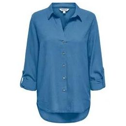Hemdbluse Only "ONLGOA 3/4 STRAP LINEN BL SHIRT CC PNT", Damen, Gr. S, riviera, Web, Obermaterial: 70% Viskose, 30% Leinen, unifarben, loose fit Po-bedeckend, Blusen Hemdbluse, mit Leinen, umschlagbare Manschetten