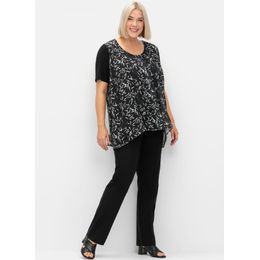 sheego Damen Blusenshirt "Blusenshirt"schwarz, wei&szlig;, gemustert, Gr. 48, gebl&uuml;mt, gemustert, mehrfarbig, 95% Viskose, 5% Elasthan, Webware:100%