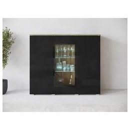 Highboard Home Affaire "Vera", votaneichefarben, schwarz hochglanz, B:120cm H:103,3cm T:39,5cm, Sideboards, Highboard, Highboard mit 4 T&uuml;ren, 9 F&auml;chern, verglasten T&uuml;ren