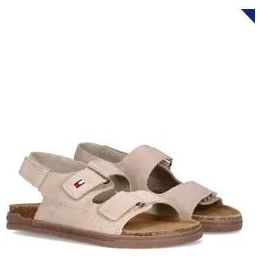 Sandale Tommy Hilfiger, M&auml;dchen, Gr. 35, beige, Leder, Schuhe Sandale, Barfu&szlig;schuh, Sommerschuh mit drei regulierbaren Klettverschl&uuml;ssen