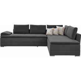 Ecksofa Home Affaire "Night & Day L-Form, B: 324 cm, mit Dauer-Schlaffunktion und Armlehne", anthrazit, B:324cm H:95cm T:218cm, Struktur ( 100% Polyester);Luxus-Microfaser (100% Polyester), Sofas, Ecksofa, inkl. Bettfunktion & Bettkasten, Boxspringbett 180x200 cm