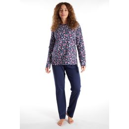 G&ouml;tzburg Pyjama G&Ouml;TZBURG, Damen, Gr. 50, blau, mittel, allover, Single Jersey, Obermaterial: 100% Baumwolle, bequem lang, Rundhals, gerader Abschluss, Homewear-Sets Pyjama, Langarm, Rundhalsausschnitt, mit Motiv, Baumwolle