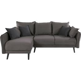 Ecksofa Home Affaire "Asra L-Form", schwarz (anthrazit, schwarz), B:240cm H:95cm T:170cm, 100% Polyester, Sofas, Ecksofa, incl. Bettfunktion und Bettkasten, Seitentasche im Armteil, Federkern