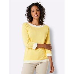 Damen 3/4 Arm-Pullover "Seiden-Baumwoll-Pullover"zitrone, Gr. 40, CREATION L PREMIUM, unifarben, 55% Seide, 45% Baumwolle, Pullover