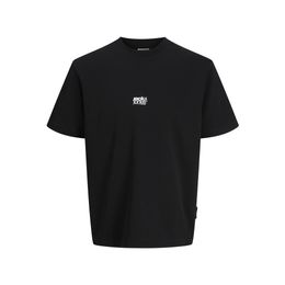 Jack & Jones T-Shirt JACK & JONES "JCOBREEZE BACK PRINT TEE SS CREW EA26", Herren, Gr. L, schwarz, Jersey, Obermaterial: 40% Baumwolle, 38% Polyester, 22% Elastomultiester, bedruckt, relaxed fit normal, Rundhals, Shirts T-Shirt