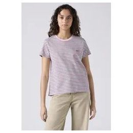 Levi's T-Shirt LEVI'S "PERFECT TEE", Damen, Gr. L (40), coriander stripe fragrant lila, Single Jersey, Obermaterial: 100% Baumwolle, gestreift, figurbetont normal, Rundhals, Shirts T-Shirt, mit kleiner Logo-Stickerei