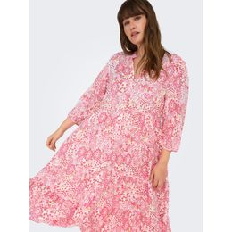 Only CARMAKOMA Damen Tunikakleid "CARMILANA 3/4 DRESS WVN NOOS", rosa, Gr. 42, bedruckt, Web, Obermaterial: 100% Viskose, Kleider, Sommerkleid