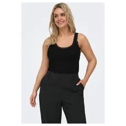 Tr&auml;gertop Only CARMAKOMA "CARSARA SHARAI LACE TANK TOP JRS NOOS", Damen, Gr. M, schwarz, Jersey, Obermaterial: 94% Baumwolle, 6% Elasthan, unifarben, normal, Rundhals, Tops Tr&auml;gertop, mit Spitze am Ausschnitt und leicht gewelltem Saum