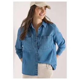 Langarmbluse Cecil, Damen, Gr. XXL (46), mid blau wash, Web, 63% Baumwolle, 37% Lyocell, unifarben, klassisch normal, V-Ausschnitt, abgesteppt, Blusen, im soften Baumwoll-Mix