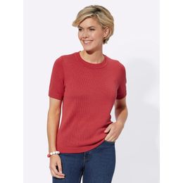 Kurzarmpullover Casual Looks "Pullover", Damen, Gr. 42, rot (korallenrot), 50% Baumwolle, 50% Polyacryl, unifarben, Pullover