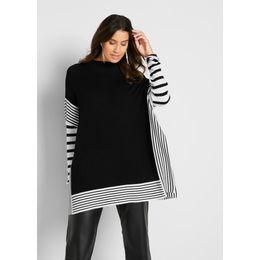 bonprix Damen Longpullover, schwarz, Gr. 36, mehrfarbig, Feinstrick, Obermaterial: 80% Viskose, 20% Polyamid, Pullover, Viskose-Strick, mit