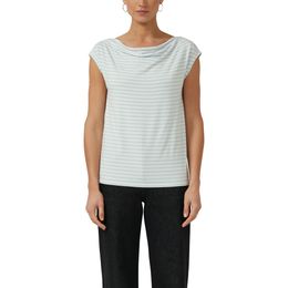 T-Shirt s.Oliver BLACK LABEL, Damen, Gr. 44, lt blau stripe, Jersey, Obermaterial: 95% Viskose, 5% Elasthan, gestreift, normal h&uuml;ftbedeckend, Wasserfallausschnitt, Shirts T-Shirt, mit Wasserfallausschnitt und Streifen-Design