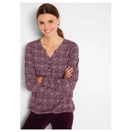Tunikashirt bonprix, Damen, Gr. 56/58 (XXXL), beere, Jersey, Obermaterial: 50% Baumwolle, 50% Viskose, bedruckt, loose fit Po-bedeckend, V-Ausschnitt, Shirts, Loose Fit Passform, Langarm-Design, aus Baumwolle und Viskose