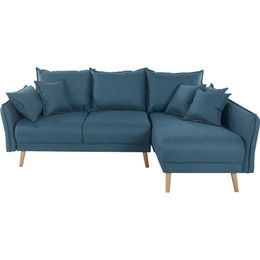 Ecksofa Home Affaire "Granbo L-Form", blau (petrol), B:240cm H:95cm T:170cm, 100% Polyester, Sofas, Ecksofa, incl. Bettfunktion und Bettkasten, Federkern-Polsterung, Seitentasche