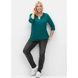 sheego Damen 3/4-Arm-Shirt "3/4-Arm-Shirt", blau, Gr. 48, unifarben, 50% Baumwolle, 50% Modal, Shirts