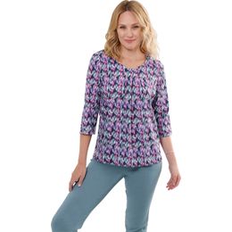 Damen Schlupfbluse mit Falten am Ausschnitt mint-marine-bedruckt, Gr&ouml;&szlig;e 54