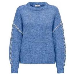 Jacqueline de Yong Rundhalspullover JDY "JDYZOEY LIFE L/S ON STITCH PULL KNT NOOS", Damen, Gr. M, ebb and flow detail:with birch stitch, Strick, Obermaterial: 70% Polyester, 21% Nylon, 8% Wolle, 1% Elasthan, unifarben mit Farbeinsatz, oversize h&uuml;ftlang, Rundhals, Strickb&uuml;ndchen, Pullover Rundhalspullover, mit dekorativen Ziern&auml;hten
