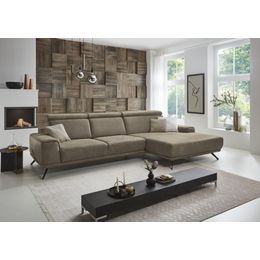 Ecksofa DIE PLANBAR "PN-EM22041 L-Form", grau (alu), B:335cm H:89cm T:188cm, Sofas, Ecksofa, wahlweise motorisches Canape oder Sitztiefenverstellung