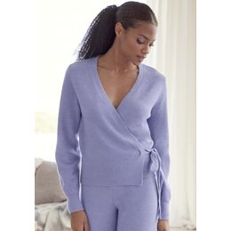 Wickelstrickjacke Lascana, Damen, Gr. 48/50, lila, Strick, Obermaterial: 52% Polyester, 44% Polyacryl, 4% Elasthan, meliert, unifarben, sehr bequem h&uuml;ftlang, Rippb&uuml;ndchen, Strickjacken, mit breitem Rippb&uuml;ndchen, Loungewear