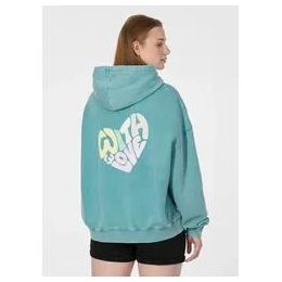 Kapuzensweatshirt Ragwear "GERMMA PP", Damen, Gr. M, teal gr&uuml;n, Sweatware, Obermaterial: 100% Baumwolle, bedruckt, normal, Rundhals, Sweatshirts, Oversized mit K&auml;ngurutasche, Kapuze und Herz-R&uuml;ckenprint