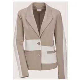Madeleine Mode Langarmshirt MADELEINE "Blazer Elegante Businessjacke mit Kontrasten", Damen, Gr. 46, wei&szlig; (cappuccino, wollwei&szlig;), Obermaterial: 85% Baumwolle CO. 15% Polyester PES., Modern, Shirts Langarmshirt, Asymmetrische Blocktreifen