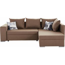 Ecksofa Collection AB "John L-Form", braun (macchiato), B:226cm H:85cm T:160cm, Zierkissen: 100% Polyester;Struktur (100% Polyester);Kunstleder SOFTLUX / Struktur (80% Polyester; 20% Polyacryl);Microfaser PRIMABELLE (100% Polyester) / Struktur (100% Polyester), Sofas, Ecksofa, mit Bettfunktion, Bettkasten und integriertem Regal