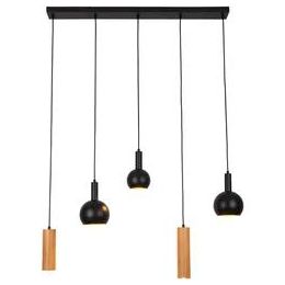 N&auml;ve N&Auml;VE Pendelleuchte "Cusco", schwarz, 5, H: 150cm, 1 Stk., Leuchten, exkl. 3x E14/2x GU10, Mix aus Metall und Holz, H: 150cm, schwarz/natur, Pendelleuchte