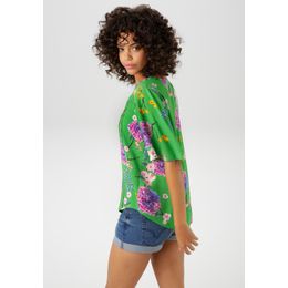 Aniston CASUAL Damen Schlupfbluse, gr&uuml;n, Gr. 46, bedruckt, gebl&uuml;mt, Web, Obermaterial: 100% Viskose, Blusen, mit farbharmonischem Blumendruck